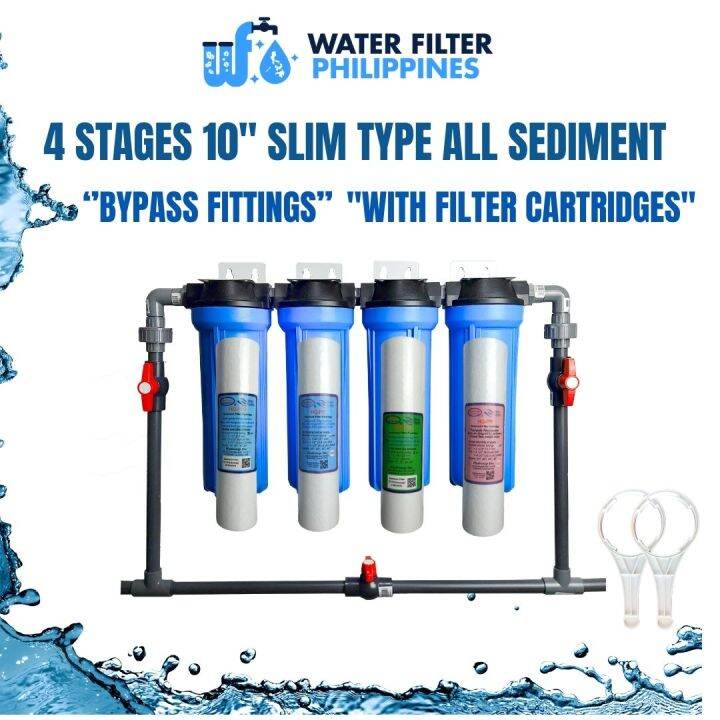 Water Filter 4 Stages 10" Slim Type All Sediment with Bypass Fittings ...