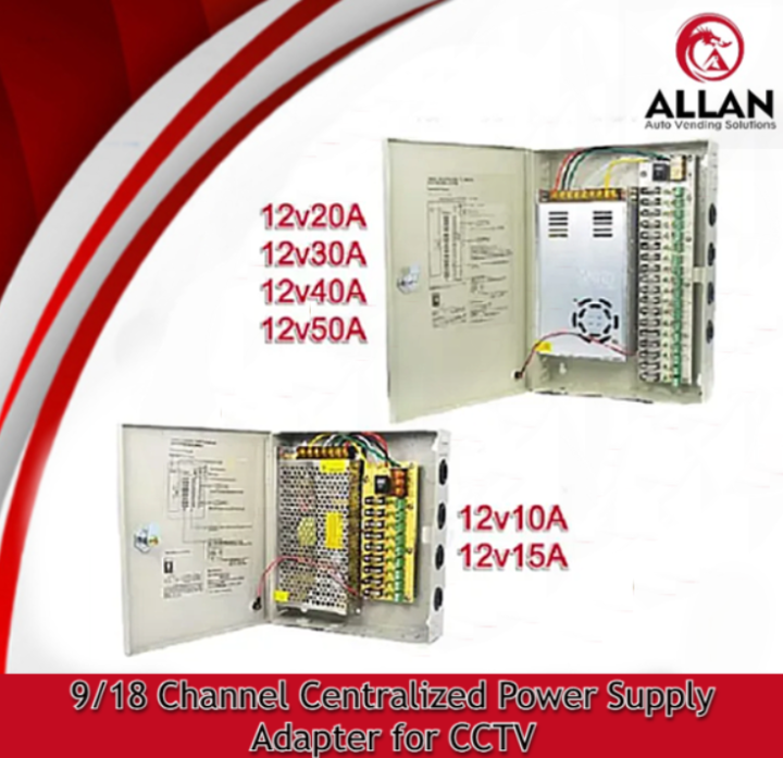 ALLAN 9/18 Channel PSU 12V 10A/15A/20A/30A/40A/50A DC Centralized Power ...