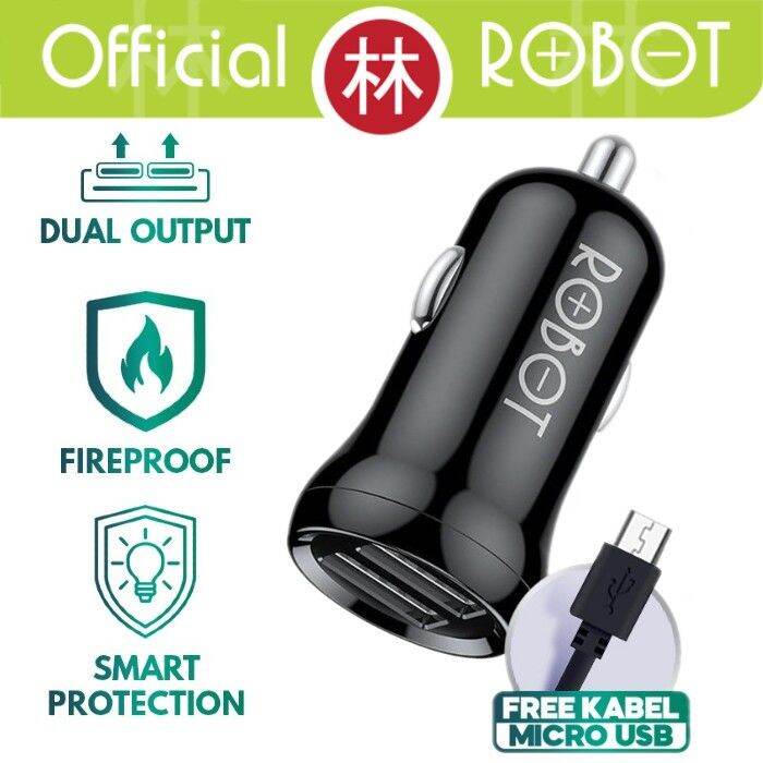 robot rt-c07 car charger dual output 2.4a with data cable micro usb ...
