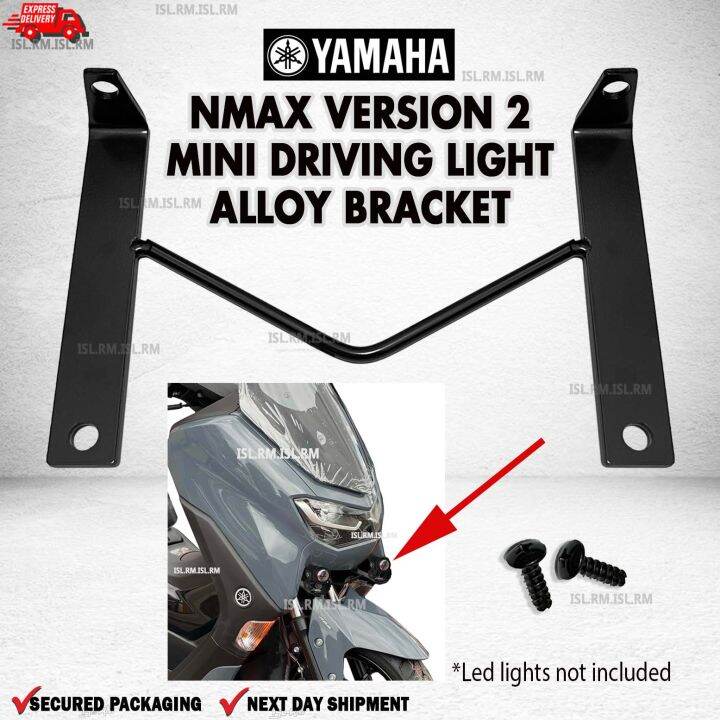 Yamaha NMAX v2 Mini Driving light BRACKET with bolts Black Plug and ...
