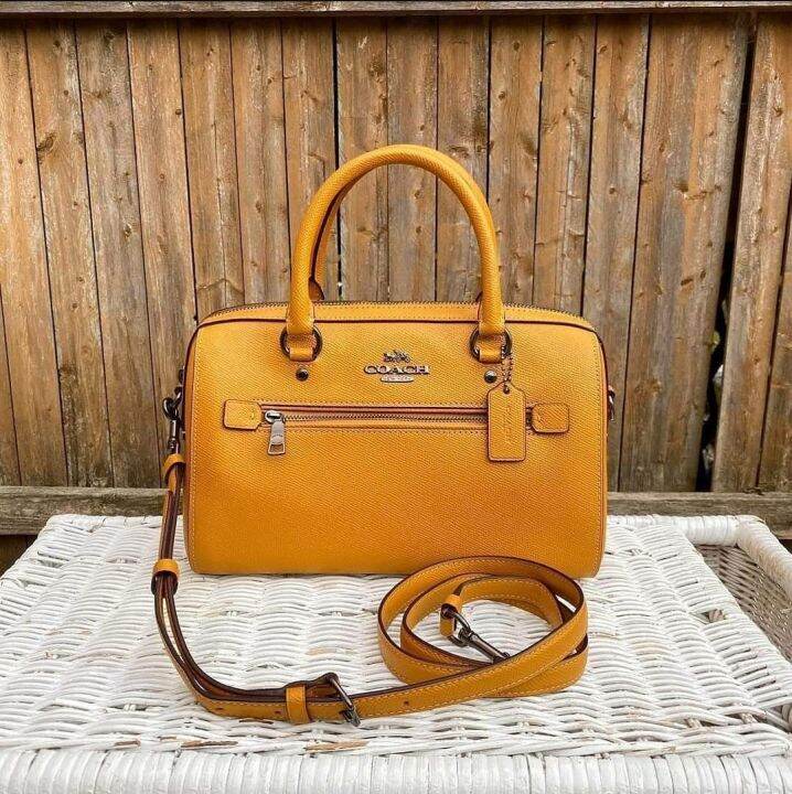 Coach F79946 Rowan Satchel Top Handle Bag in Yellow Crossgrain Leather ...