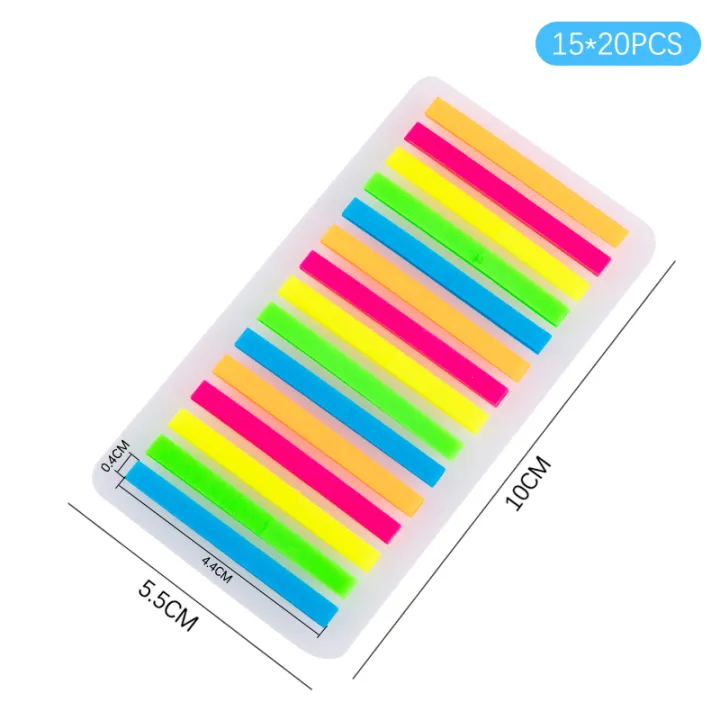 WORE 300PCS Writable Color Stickers Transparent Fluorescent Strip Index ...