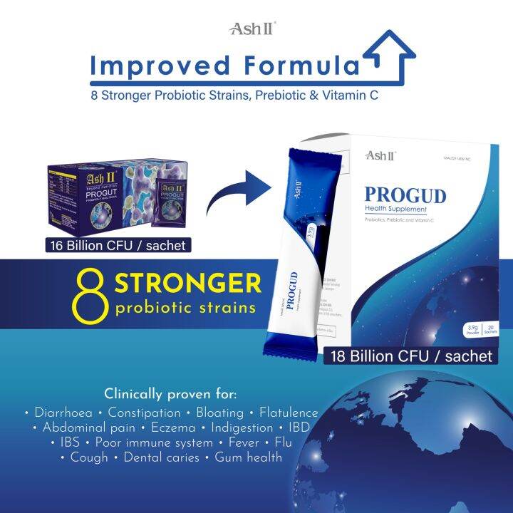 ASH II PROGUD - Prebiotic & Probiotic (3g x 20 sachets) - PROGUT ...