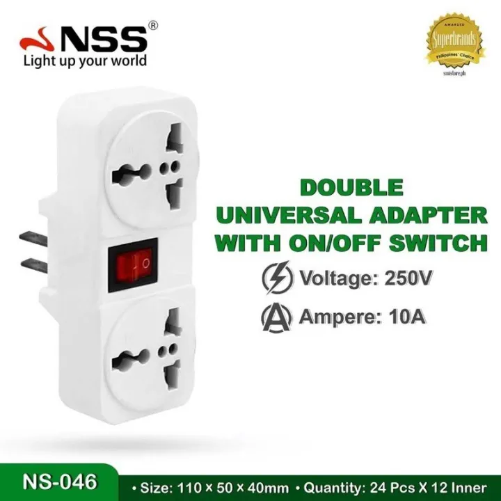 1pc. NSS 3-way Universal Power Plug Dual Socket Adapter with Switch ...