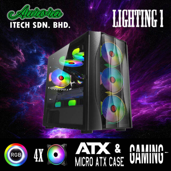 ( GAMING DIY CASING ) ATX GAMING CASING PC LIGHTING 1 WITH RGB / ARGB ...
