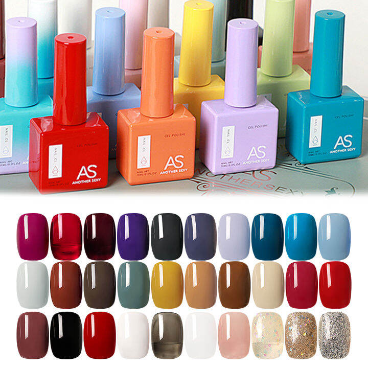 AS Gel Polish 60 Color 15ml Base Top coat Reinforce Square Bottle UV ...