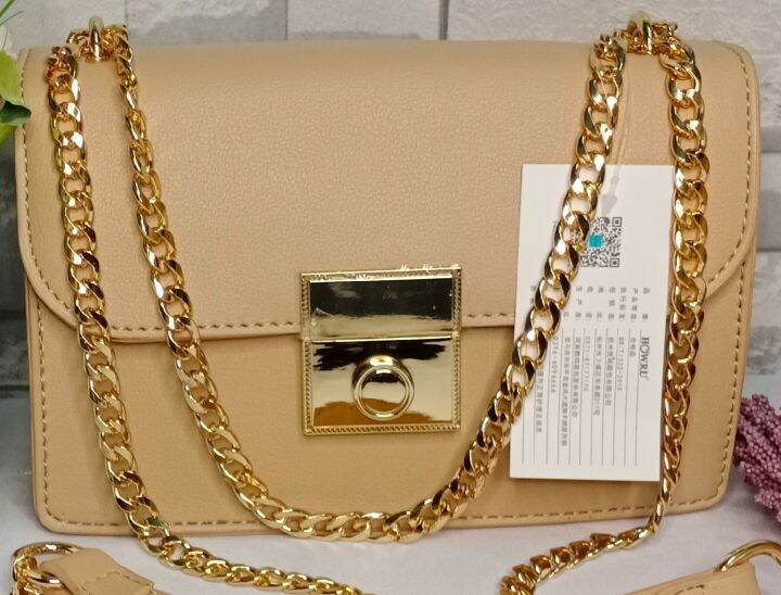 Leather and Gold Chain Sling Bag (How.R.U) | Lazada PH