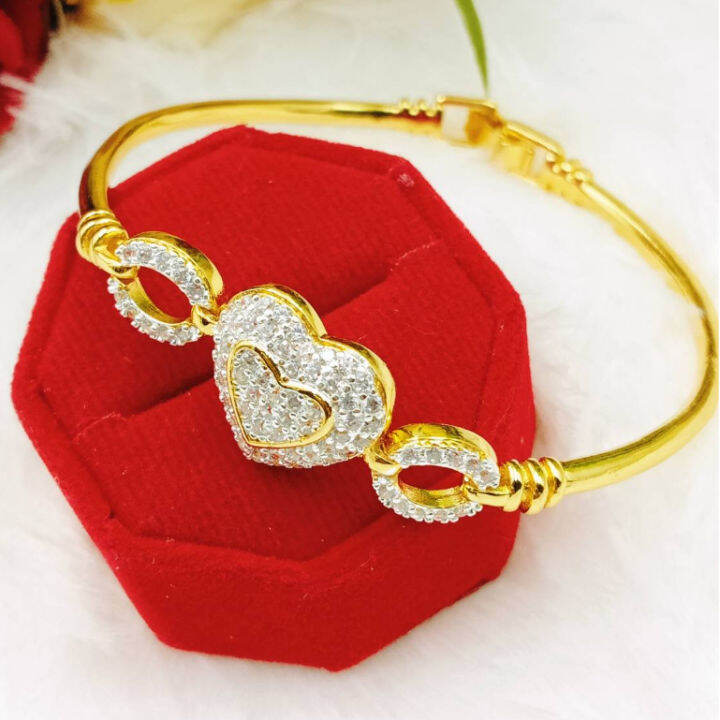 JIJD CW75 สร้อยข้อมือข้อมือหัวใจ งานทองไมครอน ฝังเพชร cz ยาว 18 cm ...