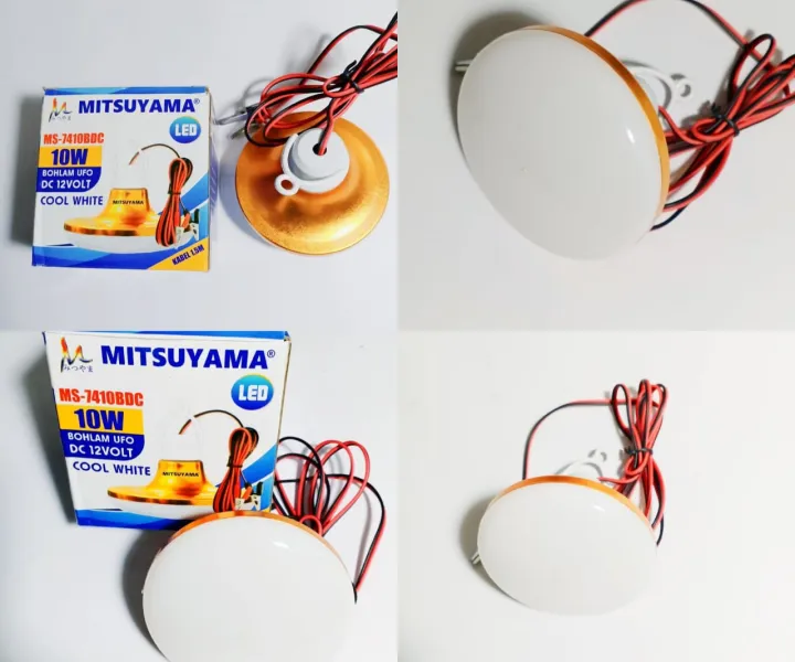 LAMPU RUMAH - Lampu Bohlam LED DC 12 Volt 10 Watt Model UFO Langsung Jepit Ke Aki Mitsuyama MS ...