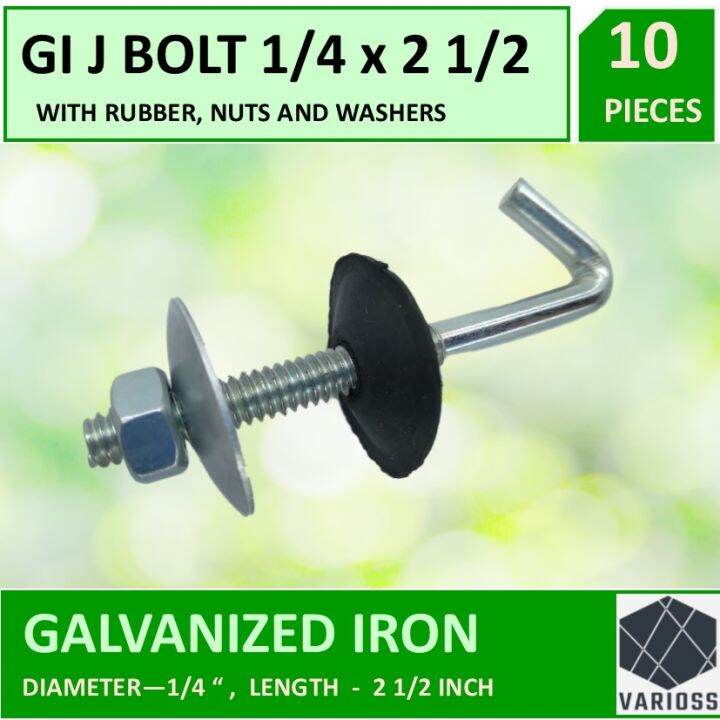 GI J-Bolt, J Bolt, J Bolts, 1/4 inch x 2 1/2 inch 1/4 inch diameter 2 1 ...