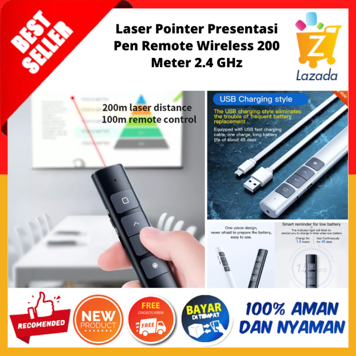 Laser Pointer Presentasi Pen Remote Wireless 200 Meter 2.4 GHz Jarak ...