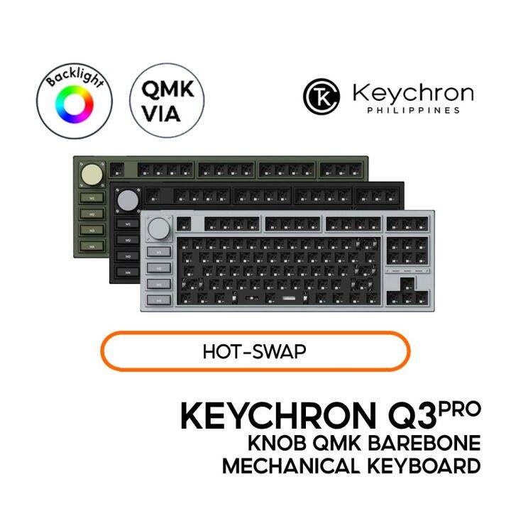 Keychron Q3 Pro with Knob QMK Barebone, Carbon Black, TKL, Wired ...