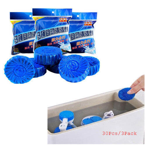 30Pcs/3Pack Blue Tablet Soap Automatic Flush Bleach Toilet Bowl Cleaner ...