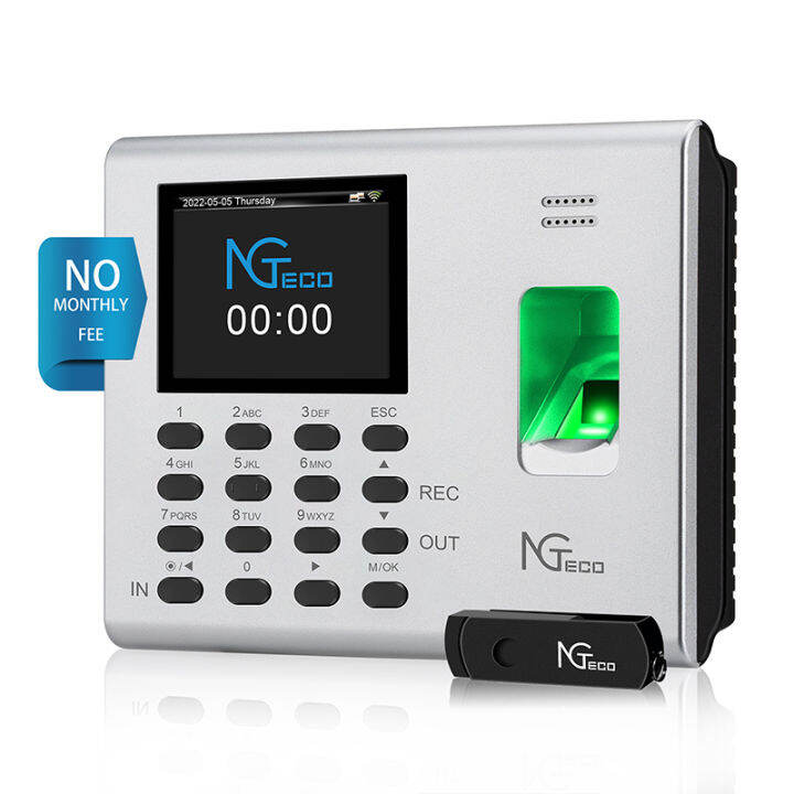 NGTeco by ZKTeco Biometrics Fingerprint Time Attendance WiFi Machine with Backup Battery USB ...
