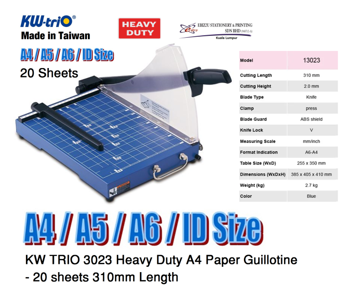 KW TRIO 3023 Heavy Duty A4 Paper Guillotine - 20 sheets 310mm Length ...