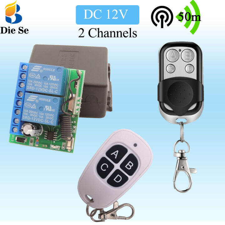 Diese RF 433MHz DC 12V 2Ch 10A Receiver Relay Module dry contact 4-button Wireless Remote ...