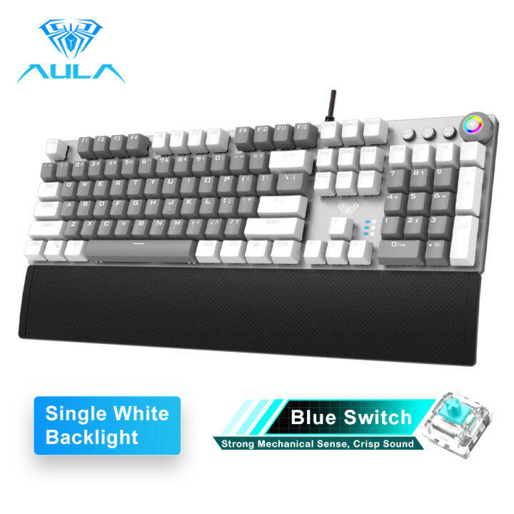 AULA Mechanical Gaming Keyboard White-Light 104 Anti-ghosting BlueBlack ...