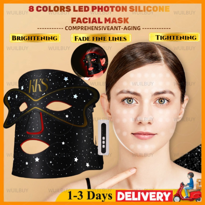 LED Facial Silicone Mask 8 Colors Light Therapy Facial Radiofrequency ...