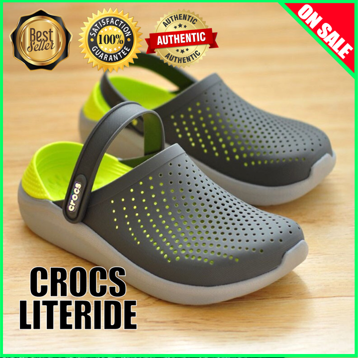 ORIGINAL CROCS LITERIDE GRAY NEON CLOGS SANDALS SUMMER SLIPPER CASUAL BEACH SHOES FOR MEN AND ...