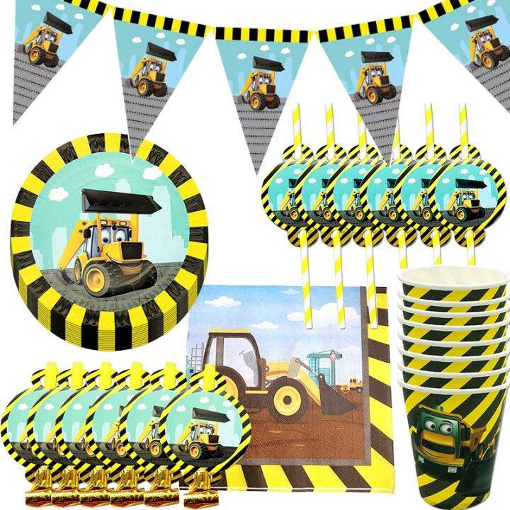 Excavator vehicles Engineering Construction Birthday Party Decoration ...