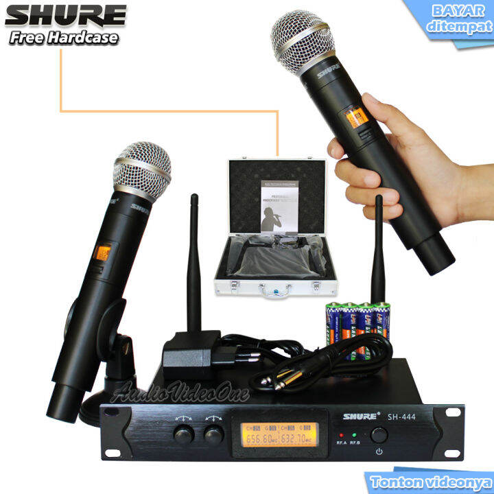 Mic Wireless Shure SH-444 Microphone Genggam 2 Handle Mik Vokal Karaoke ...