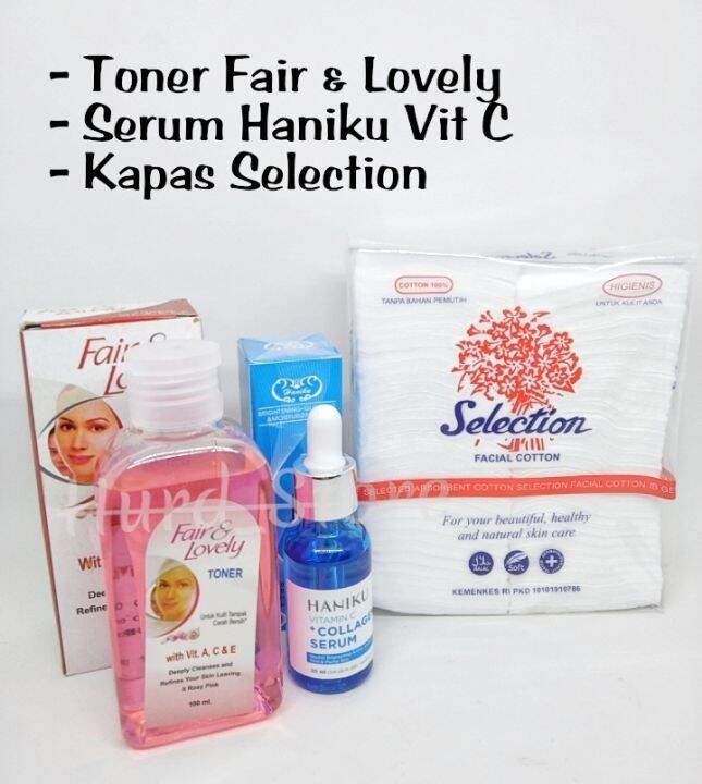 Paket 3 in 1 Toner Fair And Lovely -Serum Haniku Vit C Kemasan Biru ...