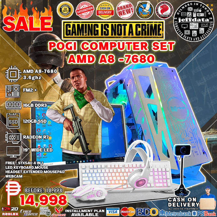 Pogi Computer Set AMD A8 7680 16gb RAM 120gb SSD Radeon 7 19wide Webcam ...