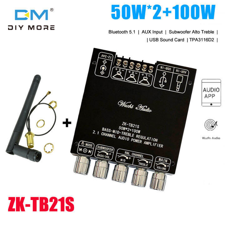 diymore ZK-TB21/ZK-TB21S 2.1-channel Stereo Bluetooth 5.0 Digital Power Amplifier Module 2*50W ...