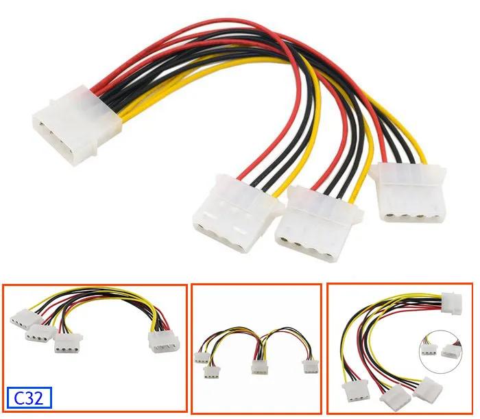 Universal Molex 4 Pin Female IDE 1 to 3 male Power Supply Splitter ...