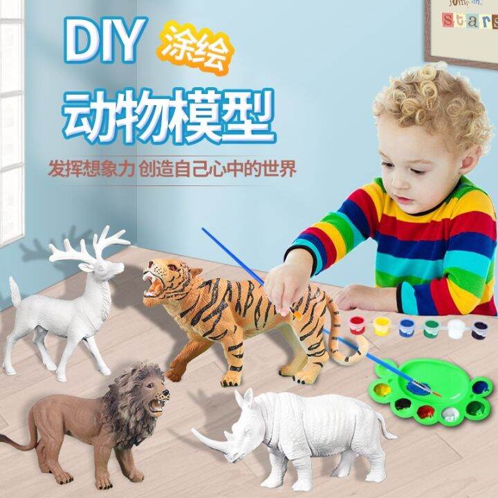 卐 Children's Diy Coloring Jungle Animal Model Set Static Plastic Toy ...