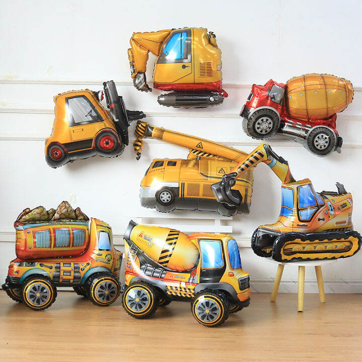 1 ชิ้นรถการ์ตูนบอลลูนรถบรรทุกก่อสร้าง Excavator Crane ของขวัญ Baby ...