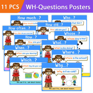 11pcs set laminated a4 educational poster wall chart interrogative pronoun