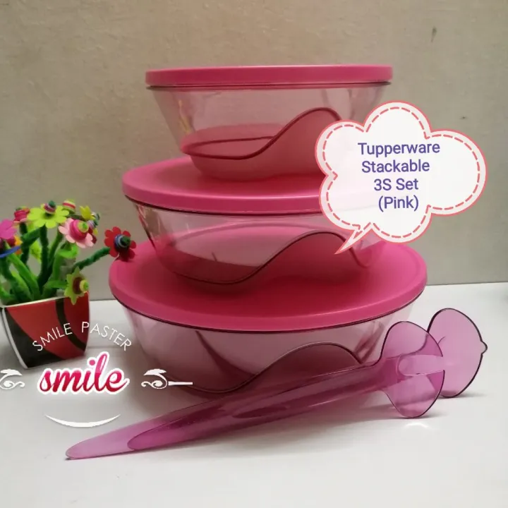 Tupperware Stackable 3S Set With Fork & Spoon (pink) | Lazada