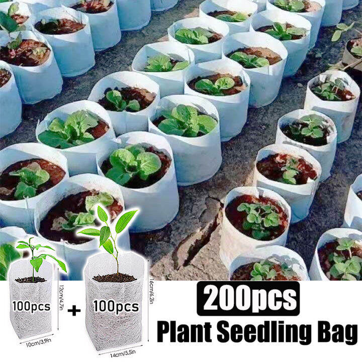 200 Pcs 2 Size Plant Seedling Bag, Non Woven Biodegradable Fabric ...