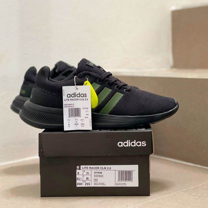 Sepatu Sneakers Casual Original ADIDAS LITE RACER 2.0 ALLBLACK GREEN ...