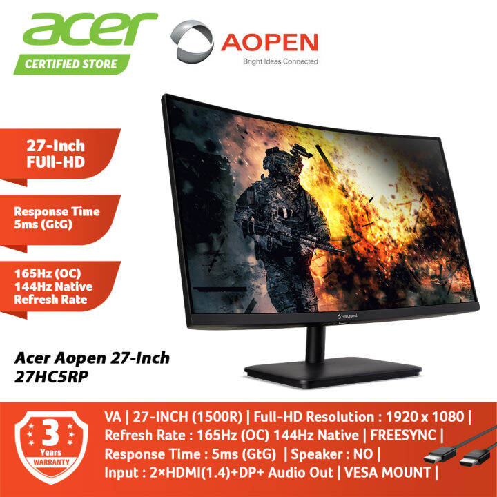 Acer Aopen 27-Inch 27HC5RP FREESYNC Curve Gaming Monitor 1920X1080 ...