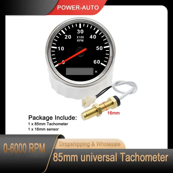 Boat Universal Tachometer Marine Tacho Meter Gauge LCD Hourmeter 3K-8K ...