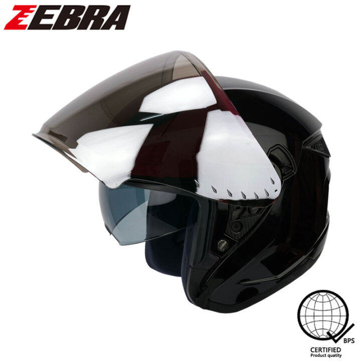 (FERR silver visor)ZEBRA H-320 Double Mirror Open Half Face Helmet ...