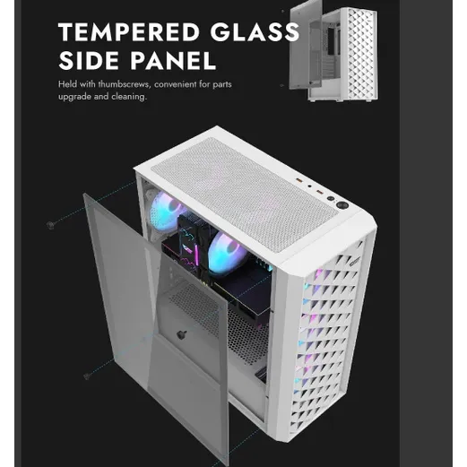 AIGO DARKFLASH DK351 BLACK / WHITE E-ATX TEMPERED GLASS PC CASE GAMING ...