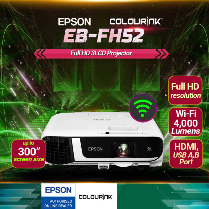 Epson EB-FH52 4000 Lumens Full HD Projector Wireless Connection Office Classroom Home ...