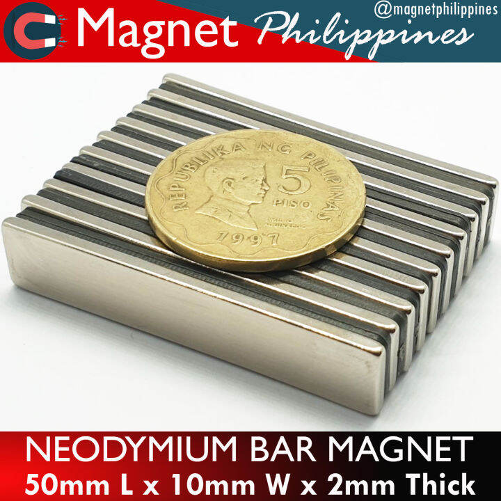 10 Pieces N52 Neodymium Bar Magnet 50mm L x 10mm W x 2mm Th Super ...
