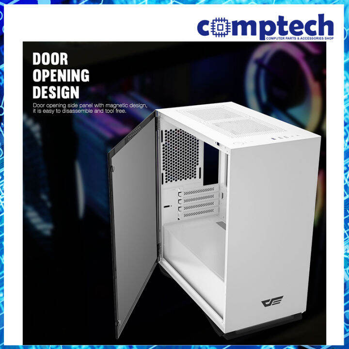 darkFlash DLM22 White MicroATX Computer Case with Door Opening Tempered ...