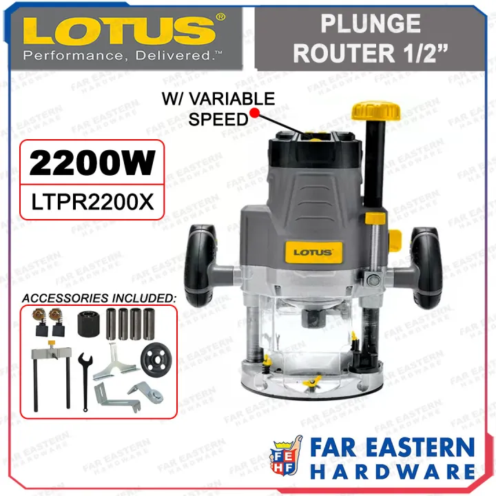LOTUS Plunge Router 1/2" w/ Variable Speed 2200W LTPR2200X LTPTCD ...