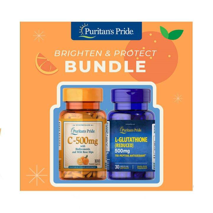 PURITANS PRIDE Brighten & Protect Bundle (C-500 mg & L-Glutathione ...