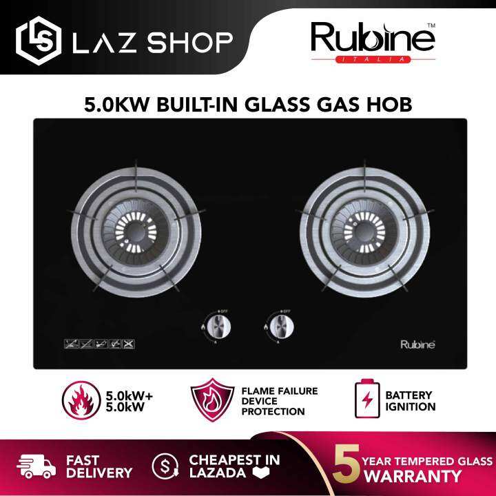 Rubine 2 Burner 5.0kW Glass Hob RGH-VISTA2B-BL | Anti Gas Leaking ...