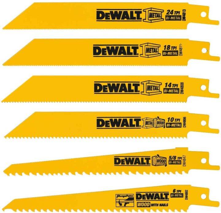 DeWALT DW4856 Reciprocating Saw Blades, Metal/Wood Cutting Set, 6-Piece ...