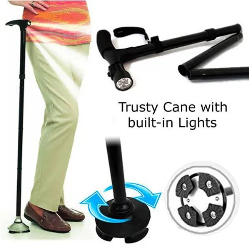 100% ORIGINAL Sturdy Foldable Trusty Cane with Built-In Lights Walking ...