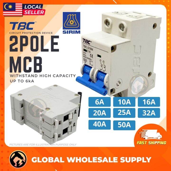 [SIRIM] TBC 2 POLE MCB Double Pole Miniature Circuit Breaker MCB DIN Rail Mount Circuit Breaker ...