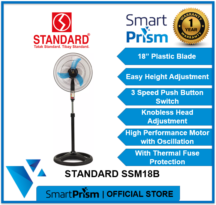 Standard Stand Fan | SSM 18B 18 inches banana type plastic blade with ...