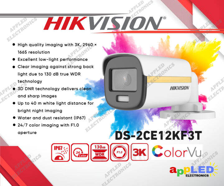 Hikvision DS-2CE12KF3T 3K Bullet Color Vu (24/7 Full Color Imaging) Metal Body CCTV Camera ...